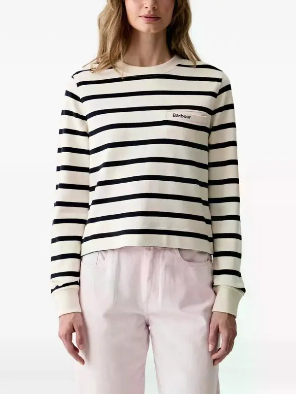 Barbour Aylesby Striped-pattern Chest-pocket Sweatshirt - White