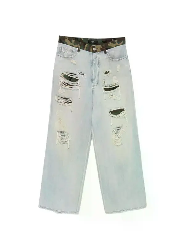 Amiri Distressed Camouflage-print Jeans - Blue