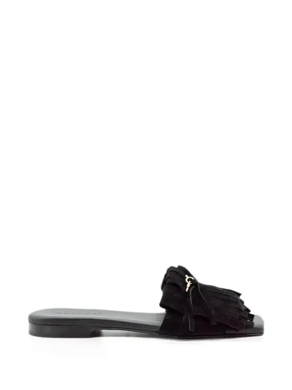 DONNARÌ Fringe-detail Flat Sandals - Black