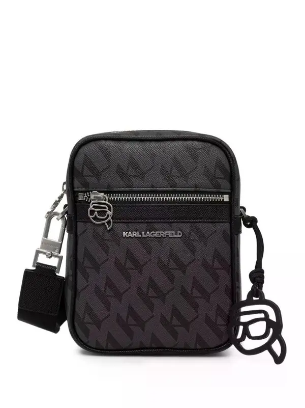 Karl Lagerfeld Monogram Print Messenger Bag - Black