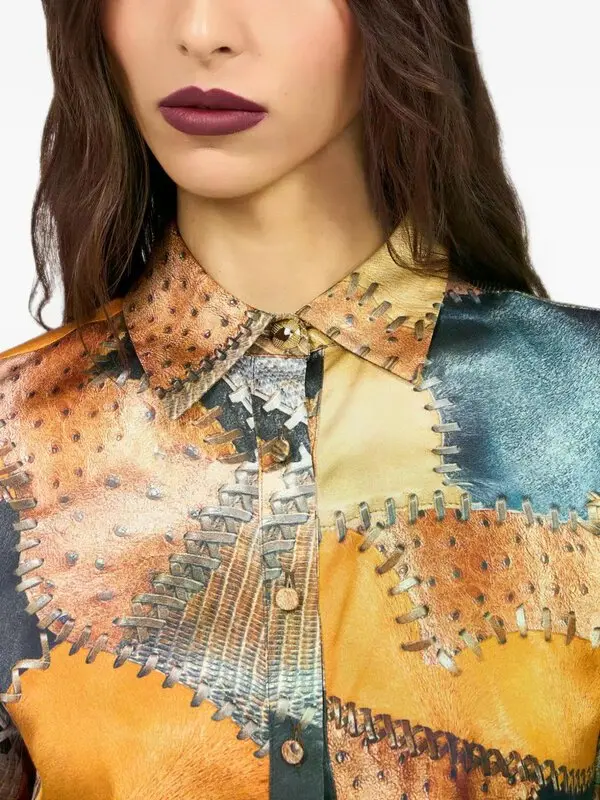 Roberto Cavalli Patchwork-print Long-sleeve Shirt