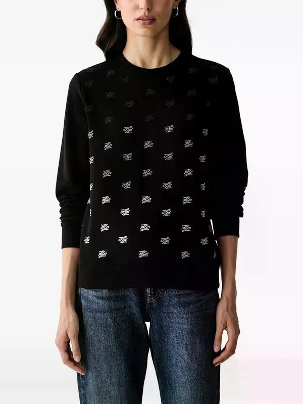 Karl Lagerfeld Crystal Embellished Logo Pattern Crew Neck Sweater