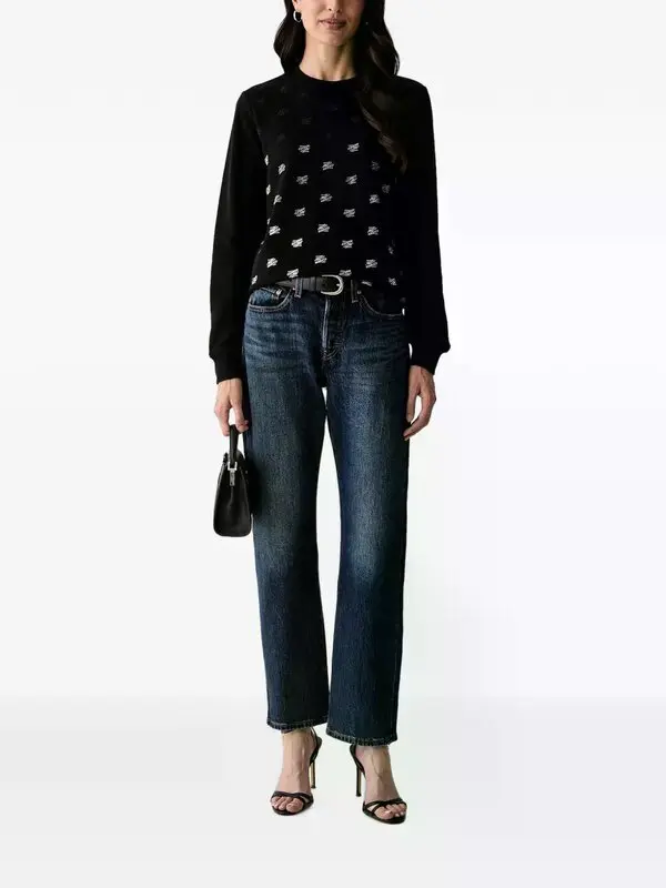 Karl Lagerfeld Crystal Embellished Logo Pattern Crew Neck Sweater