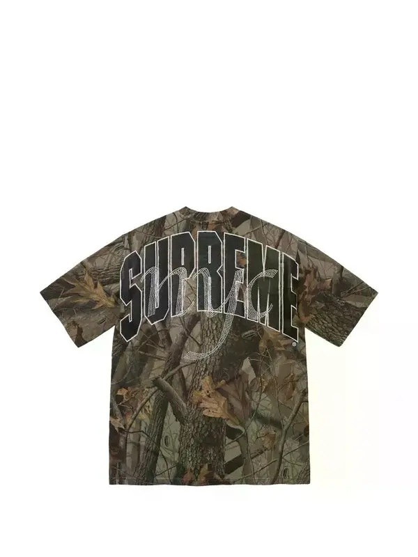 Supreme Rhinestone Script Camouflage-pattern T-shirt