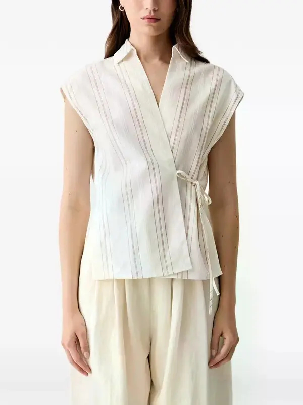 BENETTON Striped Wrap-style Blouse - White