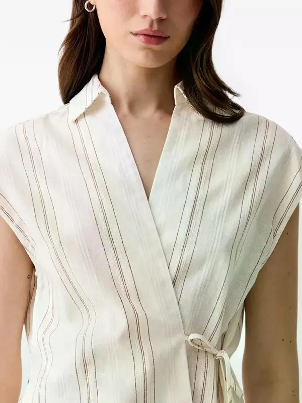 BENETTON Striped Wrap-style Blouse