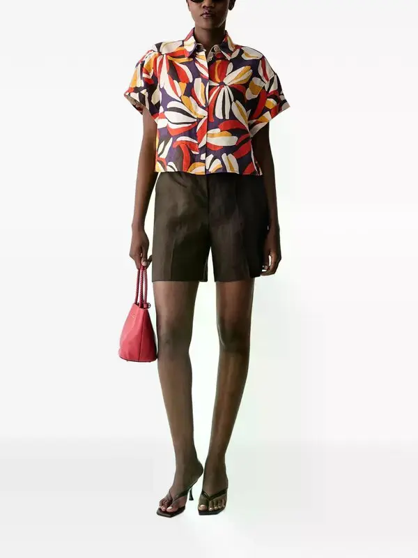 BENETTON Floral Print Cropped Short-sleeved Shirt