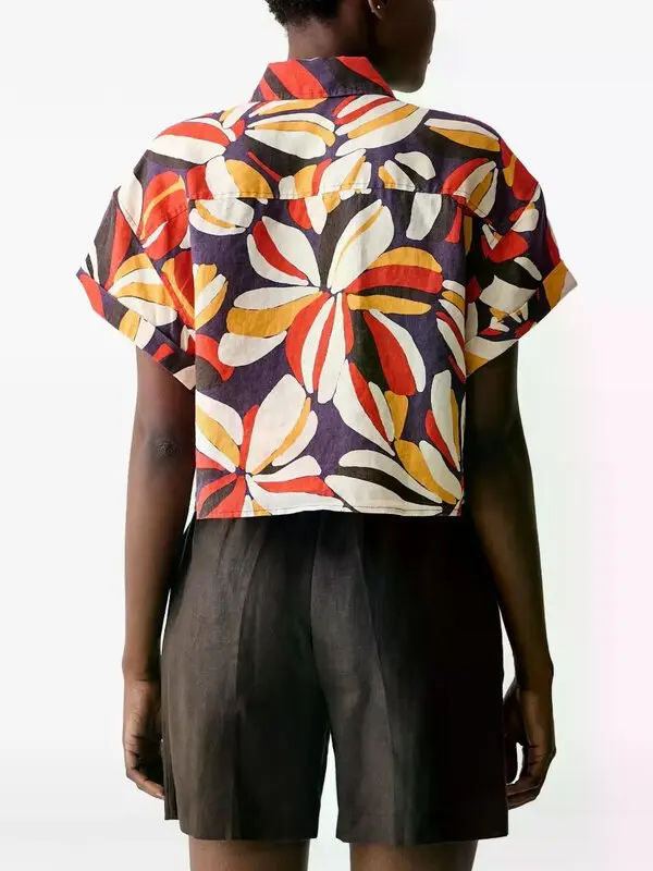 BENETTON Floral Print Cropped Short-sleeved Shirt