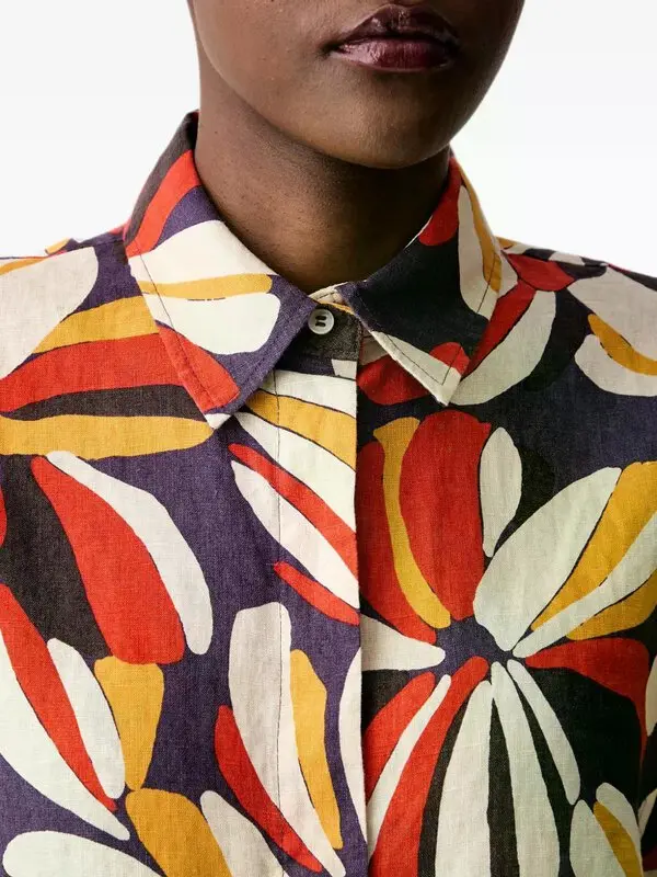 BENETTON Floral Print Cropped Short-sleeved Shirt