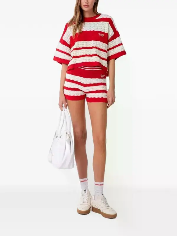 GAELLE PARIS Striped Pointelle-knit Sweater - Red