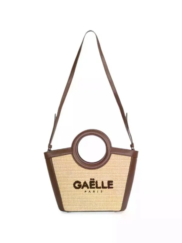 GAELLE PARIS Logo-embroidered Raffia-effect Shoulder Bag - Neutrals