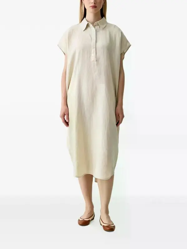 BENETTON Short-sleeved Midi Shirt Dress - Neutrals