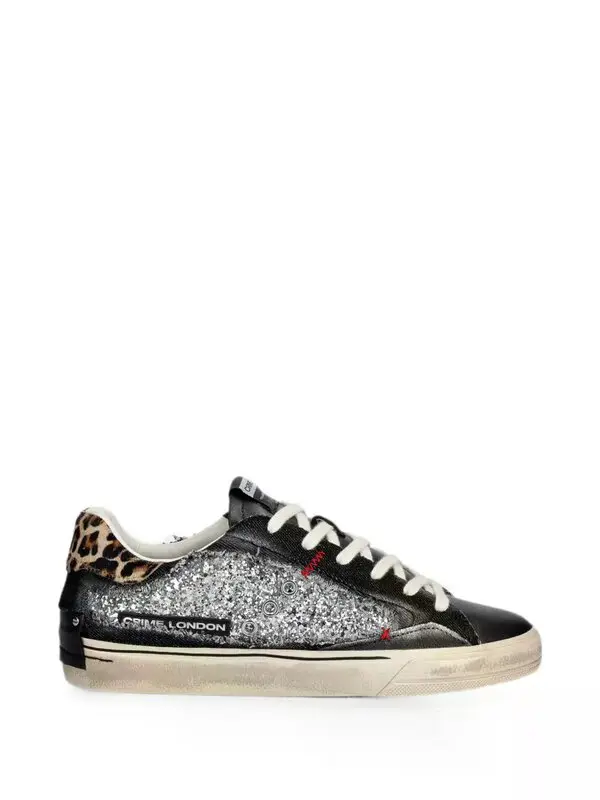 CRIME LONDON Glitter-detail Leopard-print Sneakers - Black