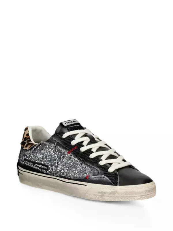 CRIME LONDON Glitter Detail Leopard Print Lace-up Sneakers