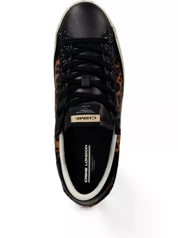 CRIME LONDON Leopard-print Glitter-detail Sneakers - Black