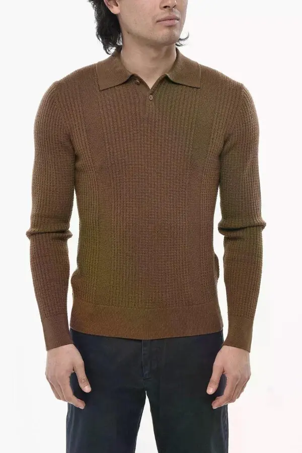 PAOLO PECORA Ribbed Knit Polo Sweater