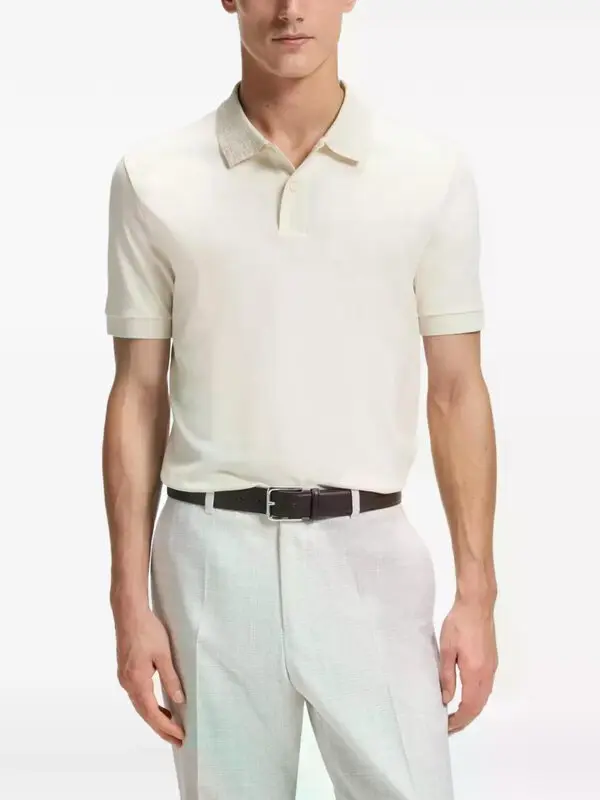 BOSS Regular-fit Polo Shirt In Cotton With Patterned Collar - Grey
