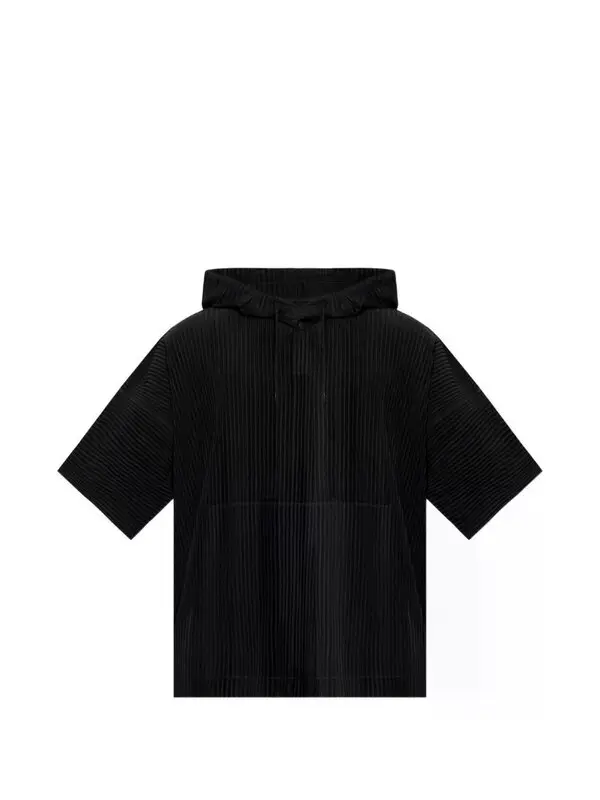 Issey Miyake Pleated Short-sleeve Hoodie - Black