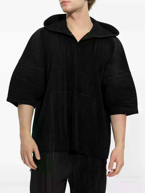 Issey Miyake Pleated Short-sleeve Hoodie - Black