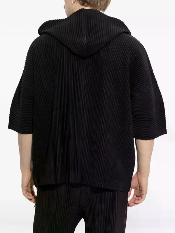Issey Miyake Pleated Short-sleeve Hoodie - Black
