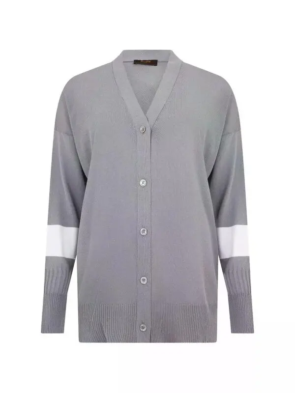 MOORER Stripe-detail V-neck Cardigan - Grey