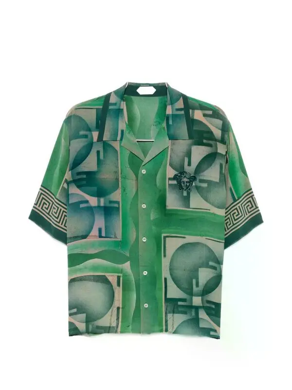 Versace Greca-print Medusa-head Shirt - Green
