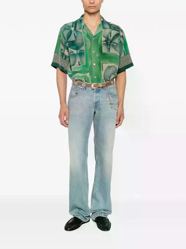 Versace Greca-print Medusa-head Shirt - Green