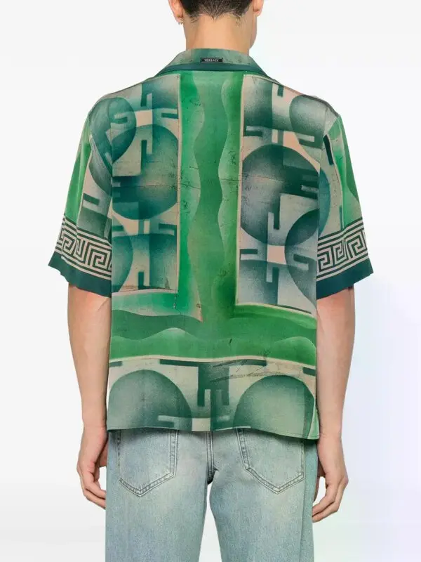Versace Greca-print Medusa-head Shirt - Green