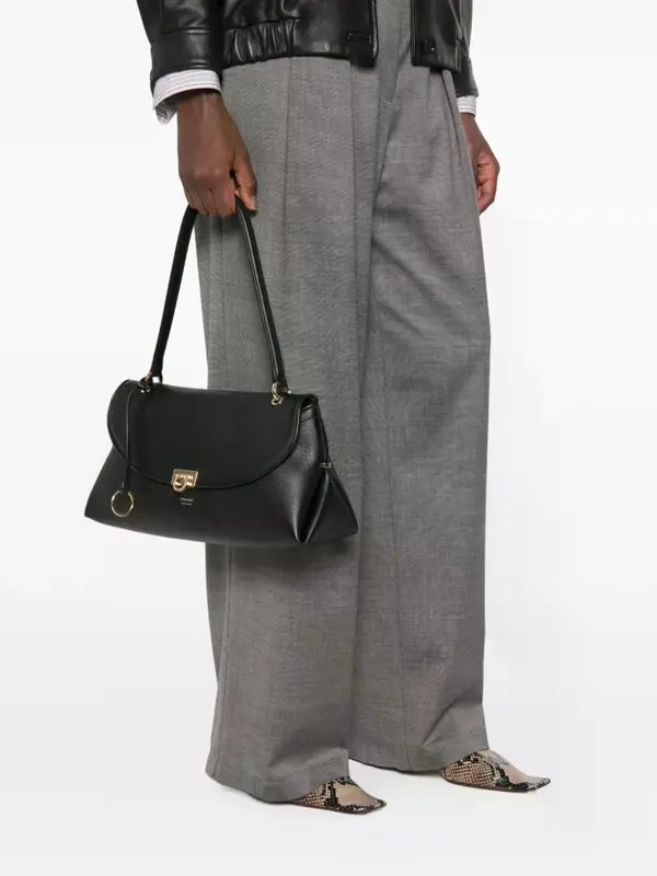 FERRAGAMO Gancini Pebbled Leather Tote Bag - Black