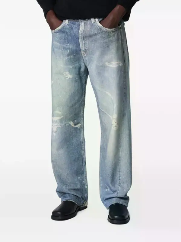 Our Legacy Third Cut Distressed-effect Denim-print Jeans - Blue