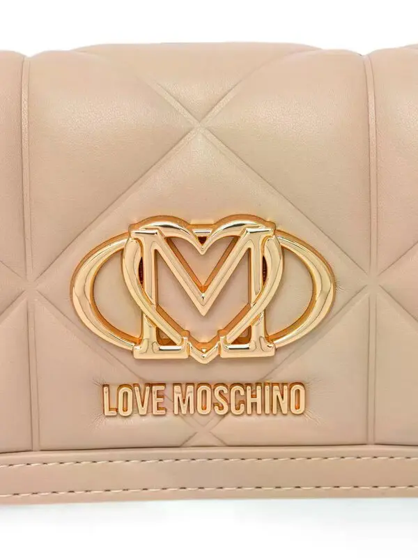 Moschino Quilted Logo Plaque Crossbody Bag - Neutrals