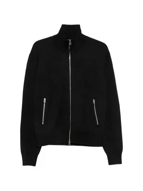 TOM FORD Waffle Knit Zip-up Cardigan With Leather Patches - Black