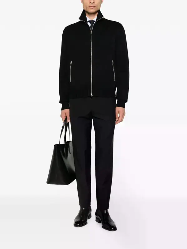 TOM FORD Waffle Knit Zip-up Cardigan With Leather Patches