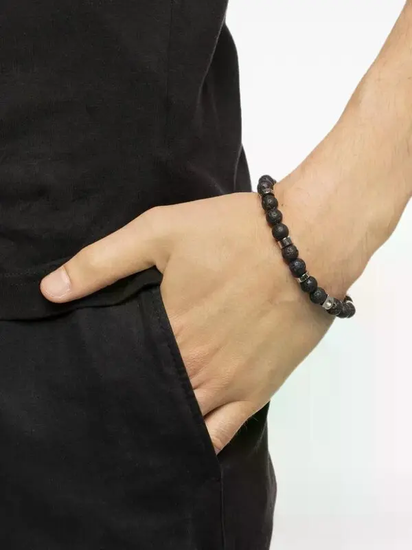 FERRAGAMO Gancini Lava Stone Beaded Bracelet