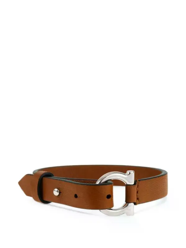 FERRAGAMO Gancini Leather Bracelet - Silver