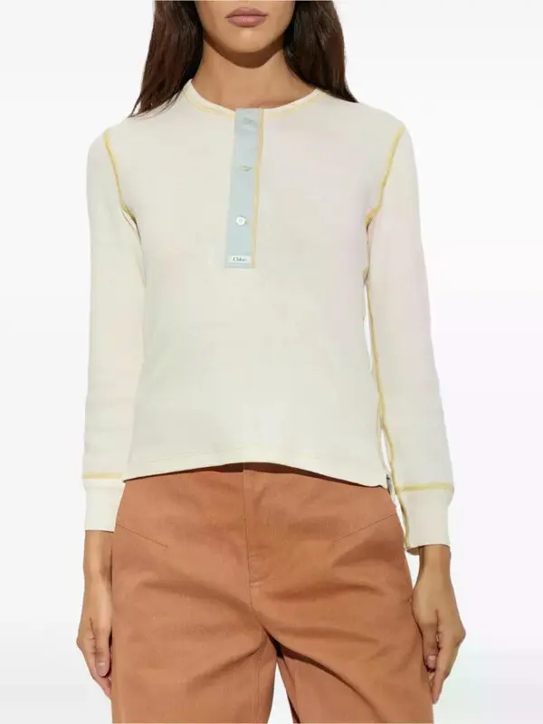 Chloé Contrast-stitch Button-placket Long-sleeve Top