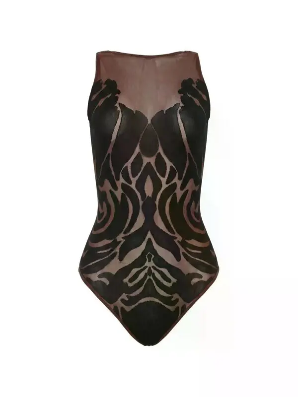 Wolford Rose-pattern Sleeveless Sheer Bodysuit - Brown
