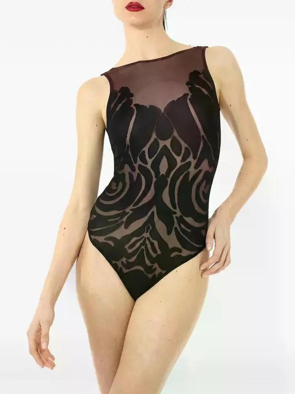 Wolford Sleeveless Rose Pattern Sheer Bodysuit
