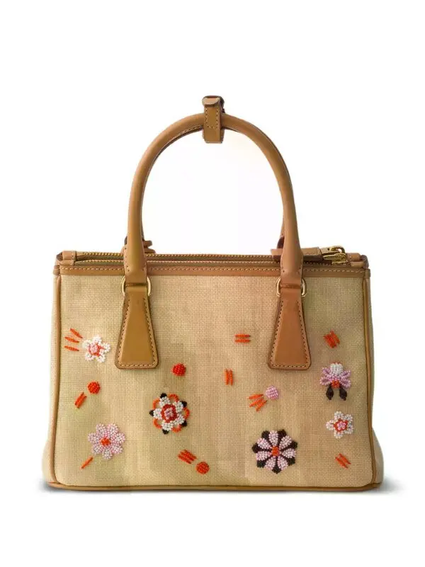 Prada Galleria Small Canvas And Leather Embroidered Bag