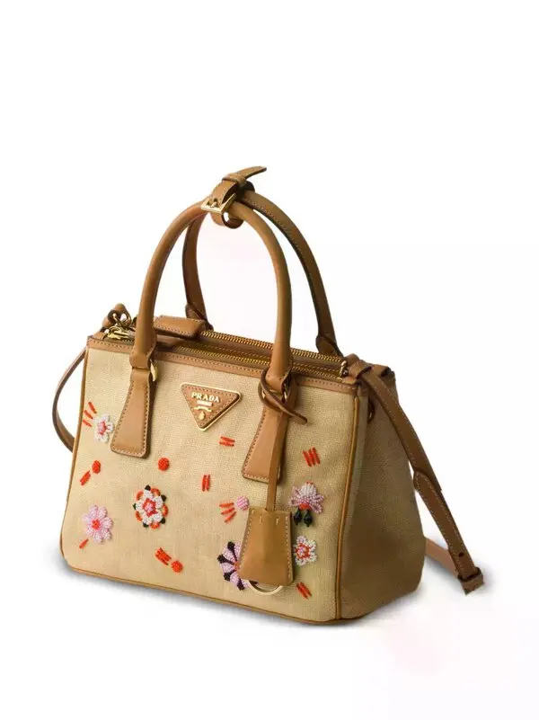 Prada Galleria Small Canvas And Leather Embroidered Bag