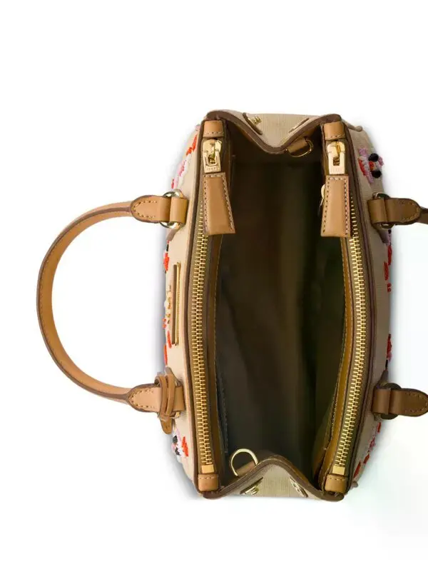 Prada Galleria Small Canvas And Leather Embroidered Bag