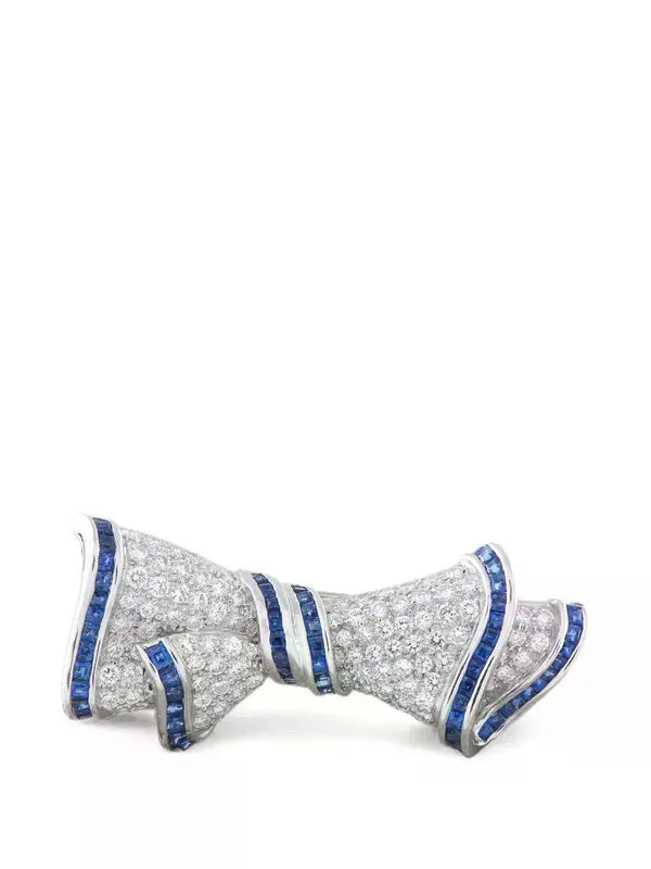LB EXCLUSIVE Diamond And Sapphire Bow Brooch - Silver