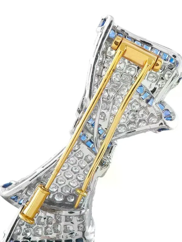 LB EXCLUSIVE 18k Yellow Gold And Platinum Diamond And Sapphire Bow Brooch