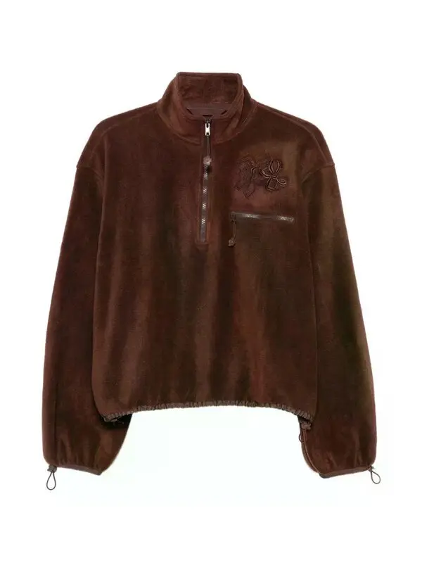 Cecilie Bahnsen Bow-embroidered Quarter-zip Sweater - Brown