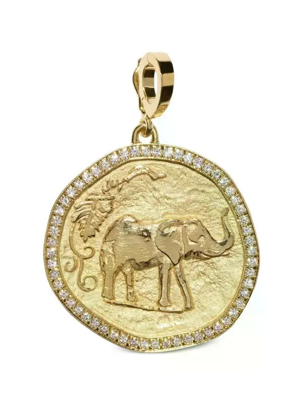 AZLEE 18k Yellow Elephant And Grape Leaf Diamond Charm - Gold
