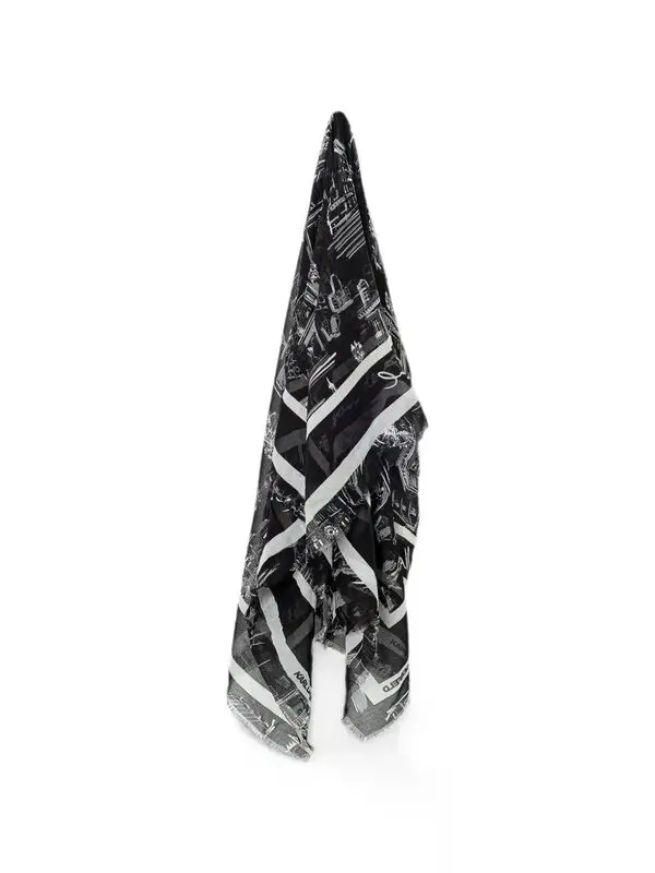 Karl Lagerfeld Maison De Karl Frayed Scarf - Black
