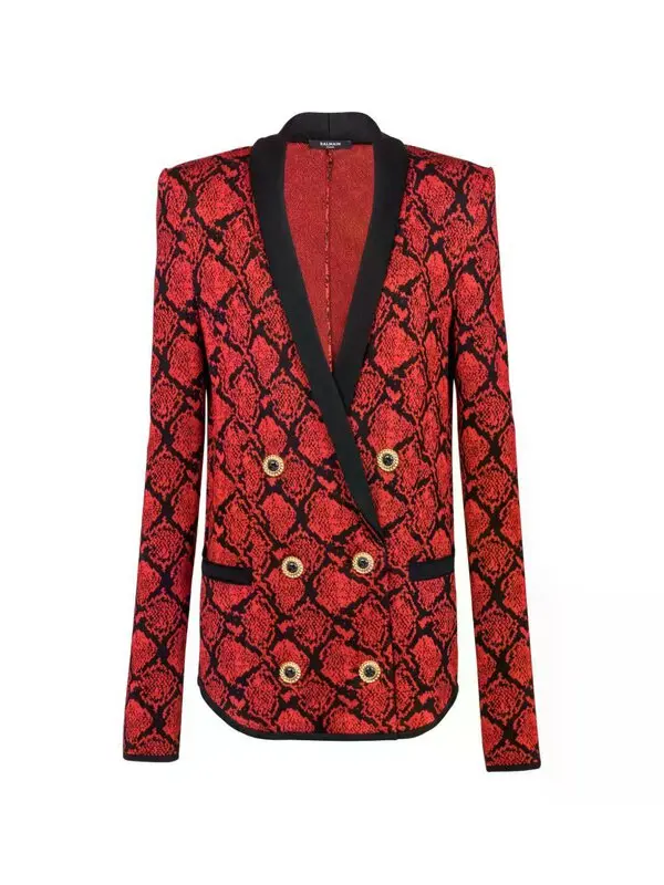 Balmain Snake-effect Double-breasted Blazer - Red