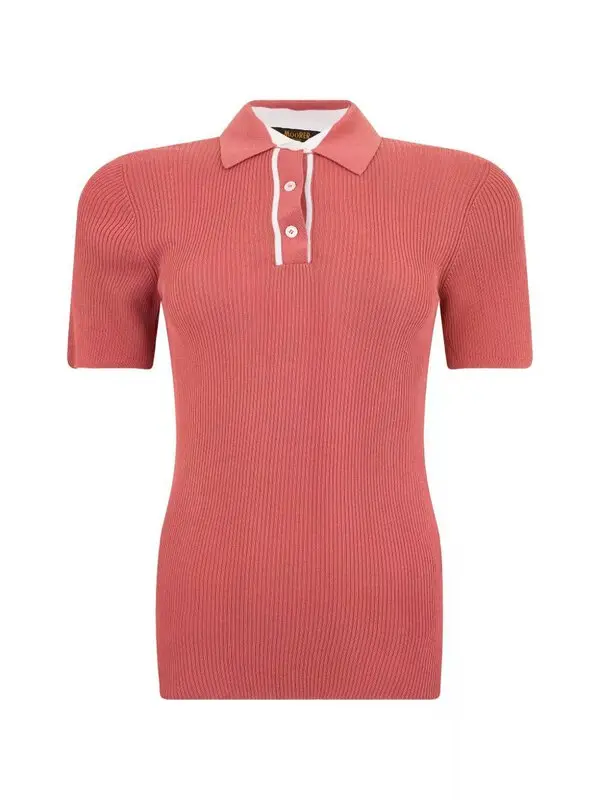 MOORER Ribbed-knit Short-sleeve Polo Shirt - Pink