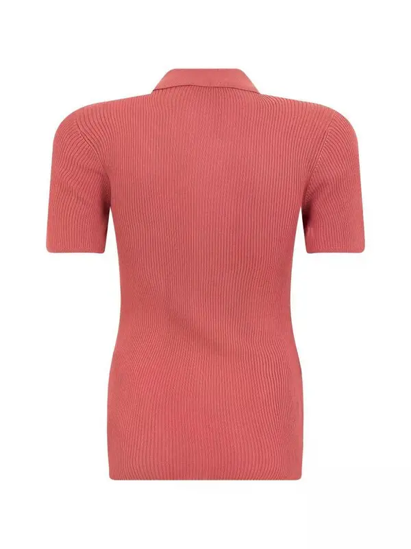 MOORER Ribbed Knit Short Sleeve Polo Shirt
