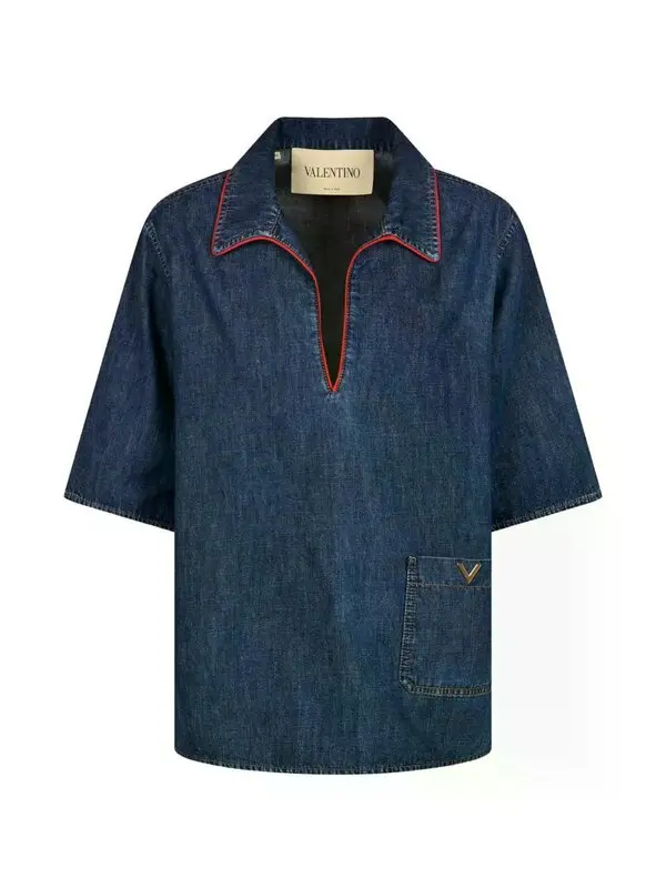 Valentino Garavani Vlogo Contrast-trim T-shirt - Blue